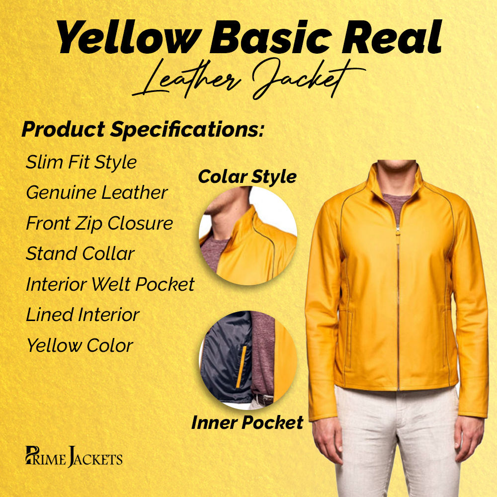 Yellow Basic Real Leather Jacket – Sourock